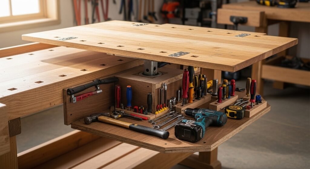 Making a Rotating and Flip Up Hidden Tool Storage Workbench
